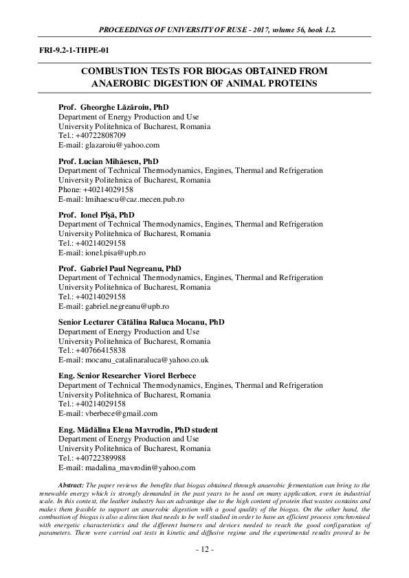 (PDF) Combustion Tests for Biogas Obtained from Anaerobic Digestion of ...