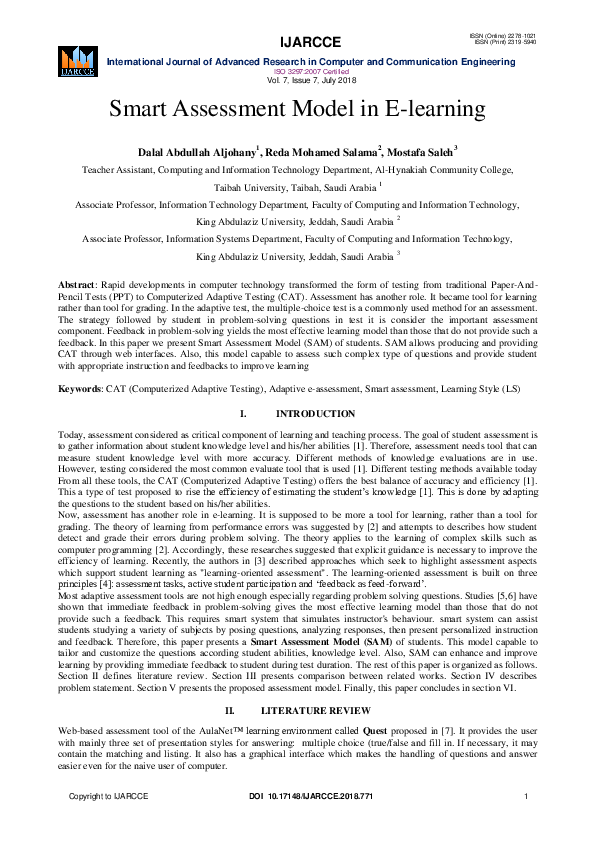 (PDF) Smart Assessment Model in E-learning