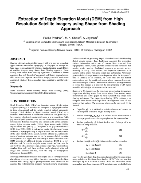 (PDF) Extraction of Depth Elevation Model (DEM) from High Resolution Satellite Imagery Using ...