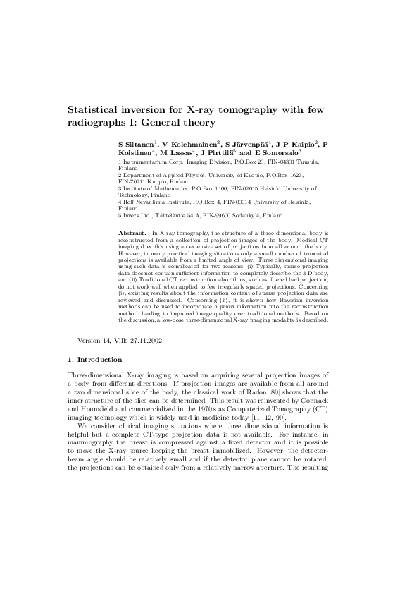(PDF) Statistical inversion for medical x-ray tomography with few ...
