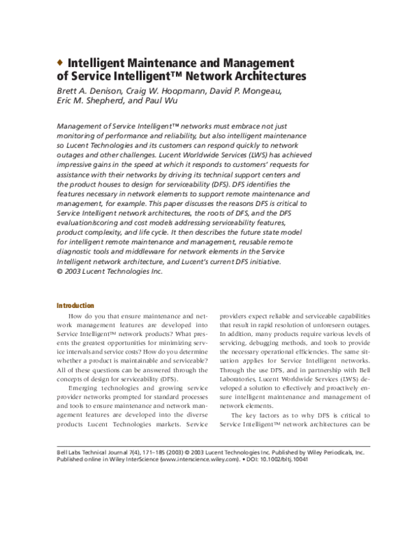 (PDF) Intelligent maintenance and management of Service Intelligent ...