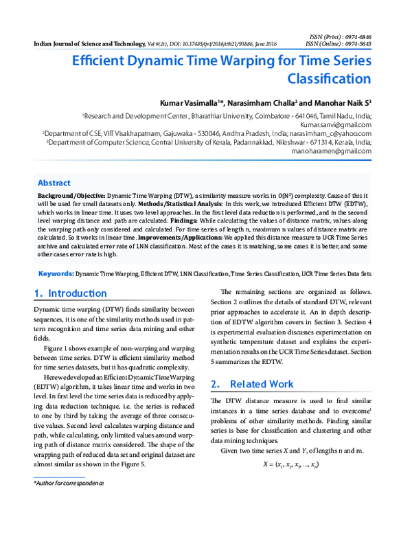 (PDF) Efficient Dynamic Time Warping for Time Series Classification