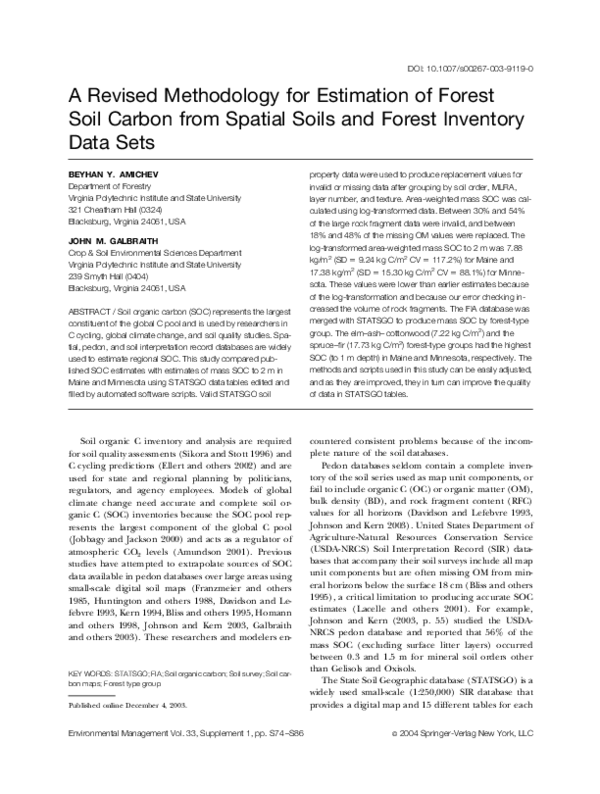 (PDF) A Revised Methodology for Estimation of Forest Soil Carbon from Spatial Soils and Forest ...