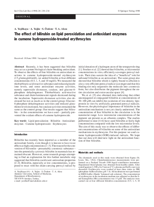 (PDF) The effect of bilirubin on lipid peroxidation and antioxidant ...