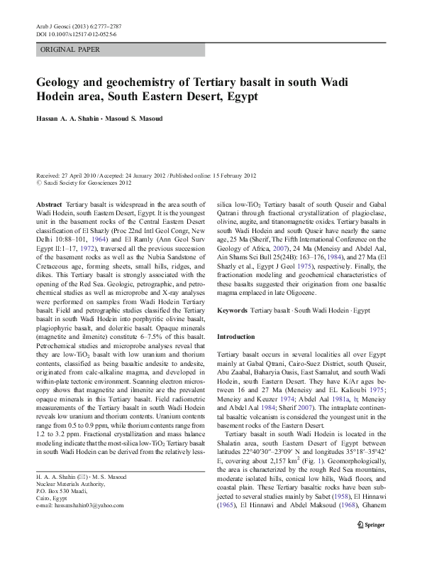 (PDF) Geology and geochemistry of Tertiary basalt in south Wadi Hodein ...
