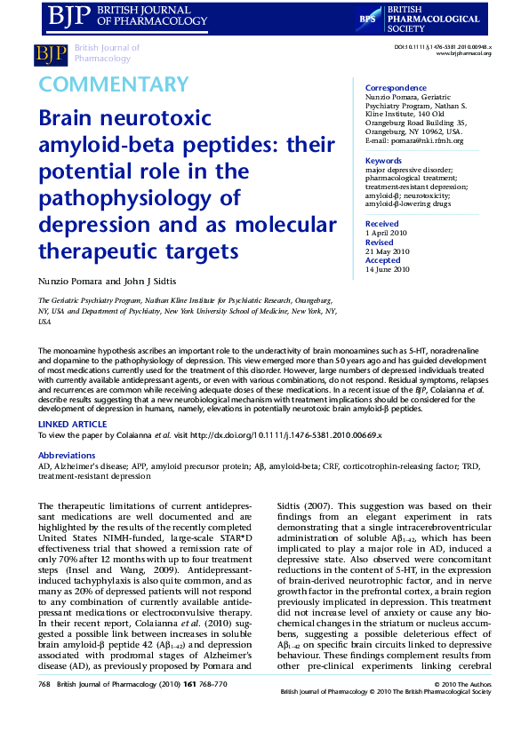 (PDF) Brain neurotoxic amyloid-beta peptides: their potential role in ...