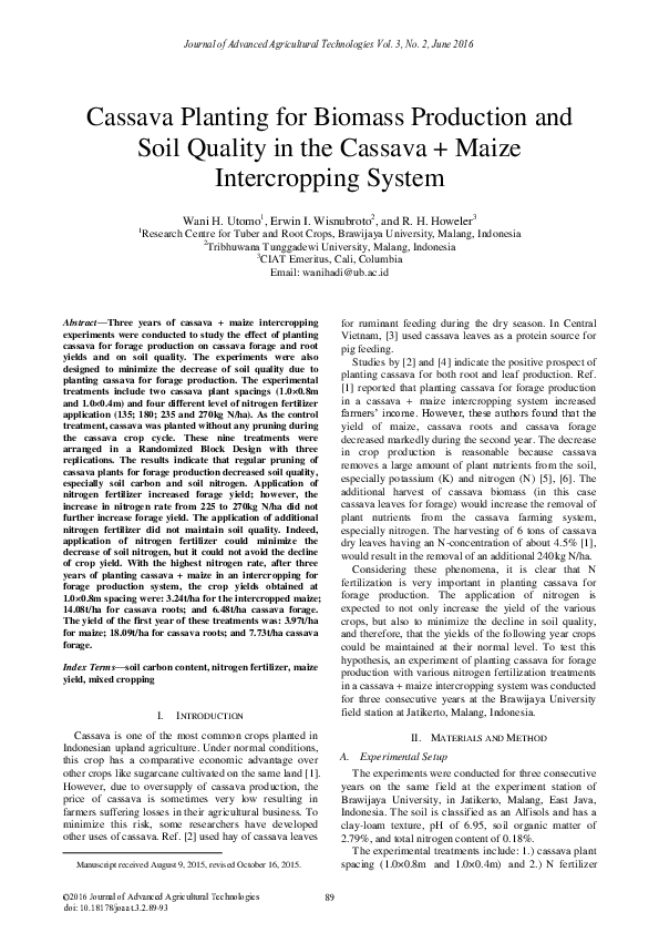 (PDF) Cassava Planting for Biomass Production and Soil Quality in the Cassava + Maize ...