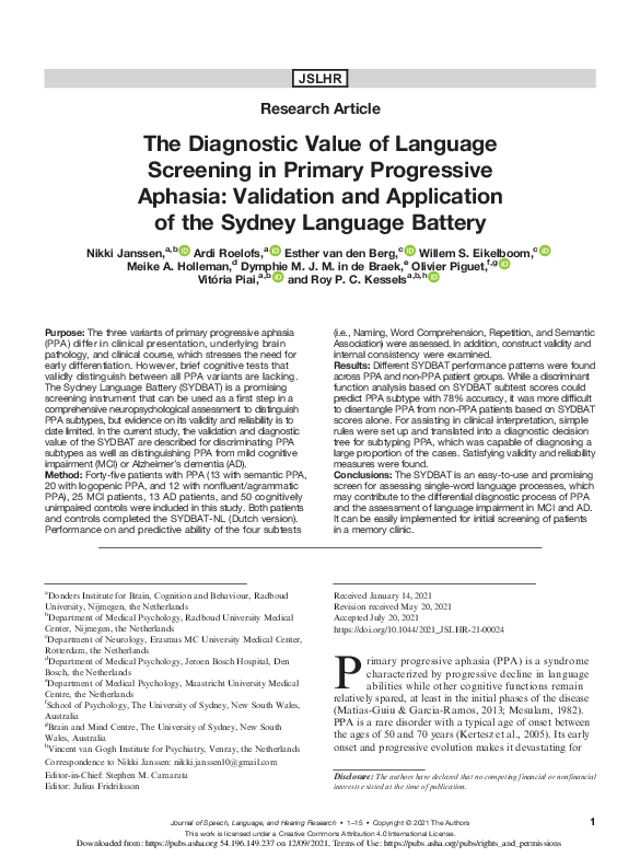 (PDF) The Diagnostic Value of Language Screening in Primary Progressive ...