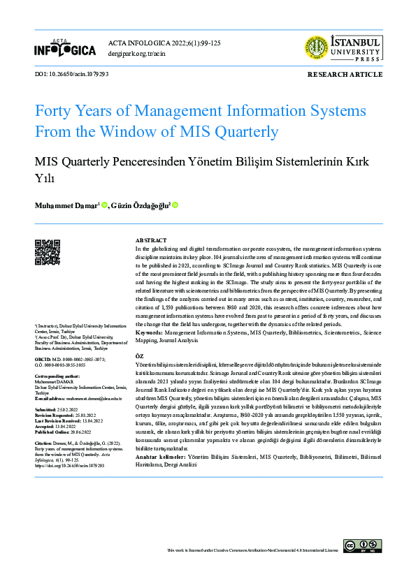 (PDF) Forty Years of Management Information Systems From the Window of ...