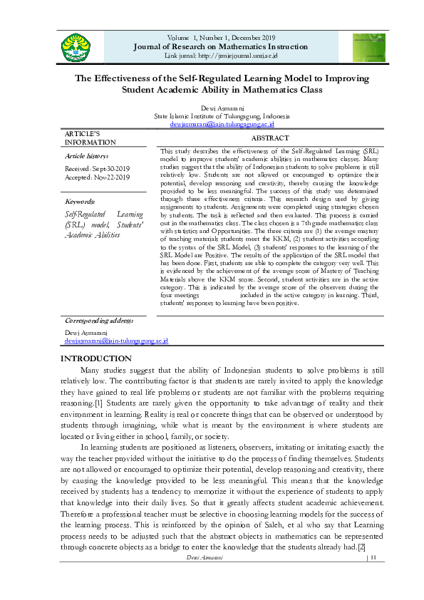 (PDF) The Effectiveness of the Self-Regulated Learning Model to Improving Student Academic ...