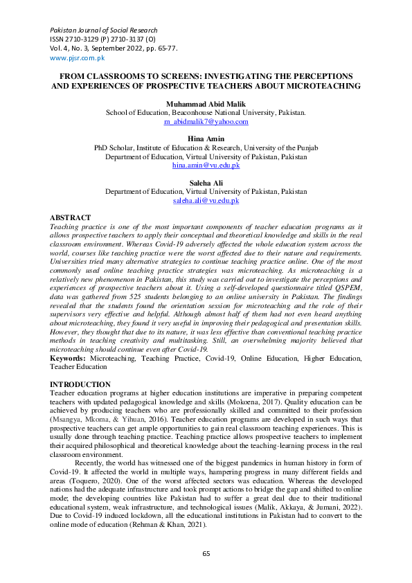 (PDF) FROM CLASSROOMS TO SCREENS: INVESTIGATING THE PERCEPTIONS AND ...