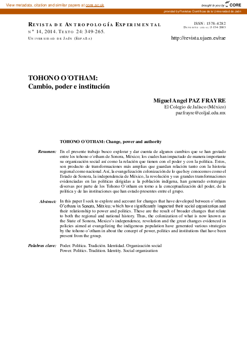(PDF) TOHONO O´OTHAM: Cambio, poder e institución