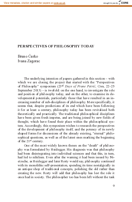 (PDF) Perspectives of Philosophy Today