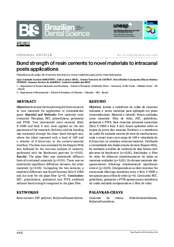 (PDF) Bond strength of resin cements to novel materials to intracanal ...
