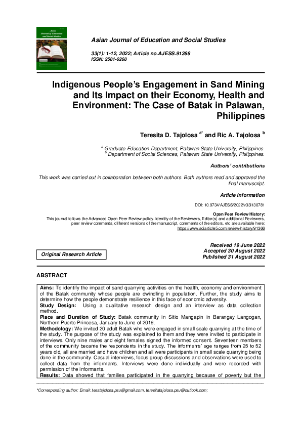 (PDF) Indigenous People’s Engagement in Sand Mining and Its Impact on ...