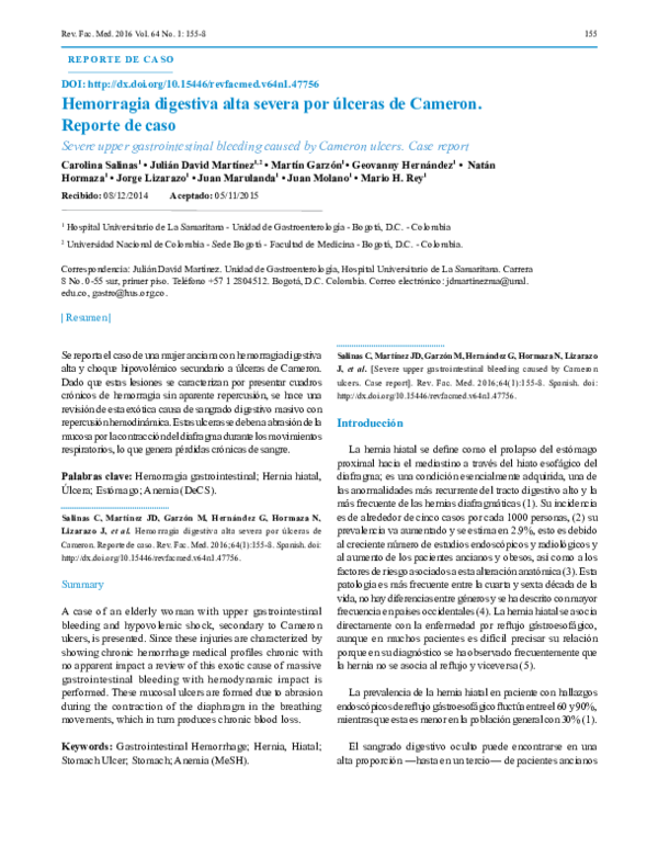 (PDF) Hemorragia digestiva alta severa por úlceras de Cameron. Reporte ...