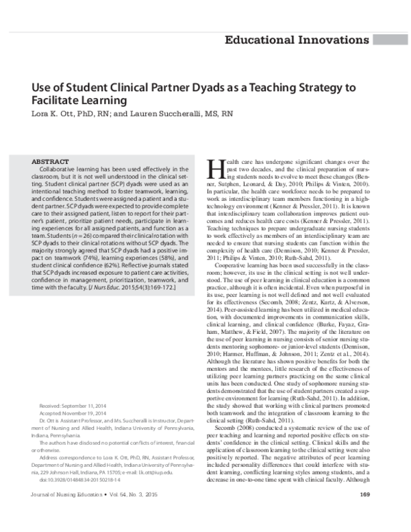 (PDF) Use of student clinical partner dyads as a teaching strategy to facilitate learning
