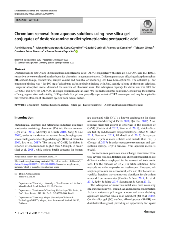 (PDF) Chromium removal from aqueous solutions using new silica gel ...