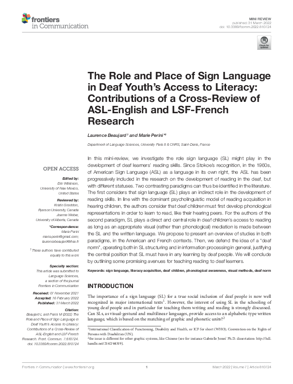 (PDF) The Role and Place of Sign Language in Deaf Youth's Access to ...