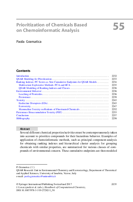 (PDF) Prioritization of Chemicals Based on Chemoinformatic Analysis | Paola Gramatica - Academia.edu