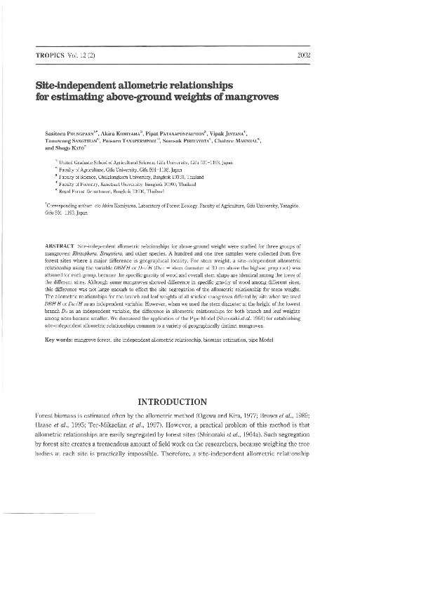 (PDF) Site-independent allometric relationships for estimating above ...
