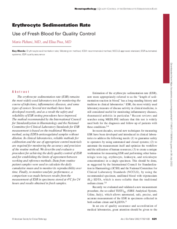 (PDF) Erythrocyte Sedimentation Rate
