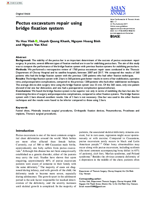 (PDF) Pectus excavatum repair using bridge fixation system