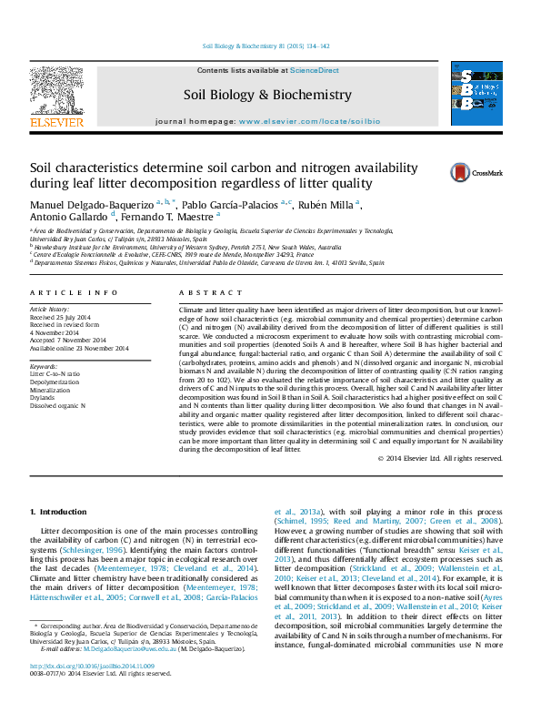 (PDF) Soil characteristics determine soil carbon and nitrogen ...