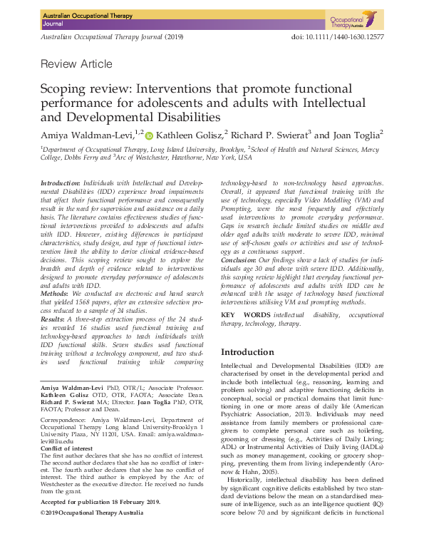 (PDF) Scoping review: Interventions that promote functional performance ...