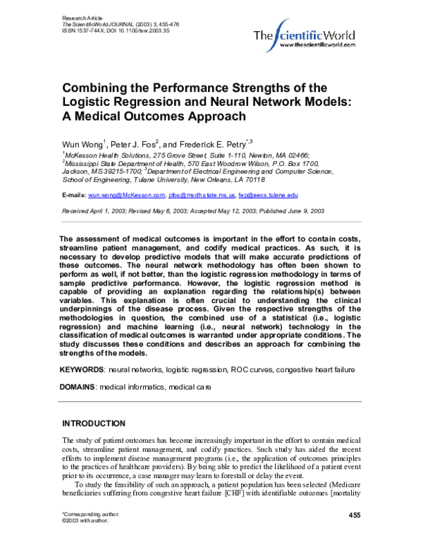 Pdf Combining The Performance Strengths Of The Logistic Regression And Neural Network Models
