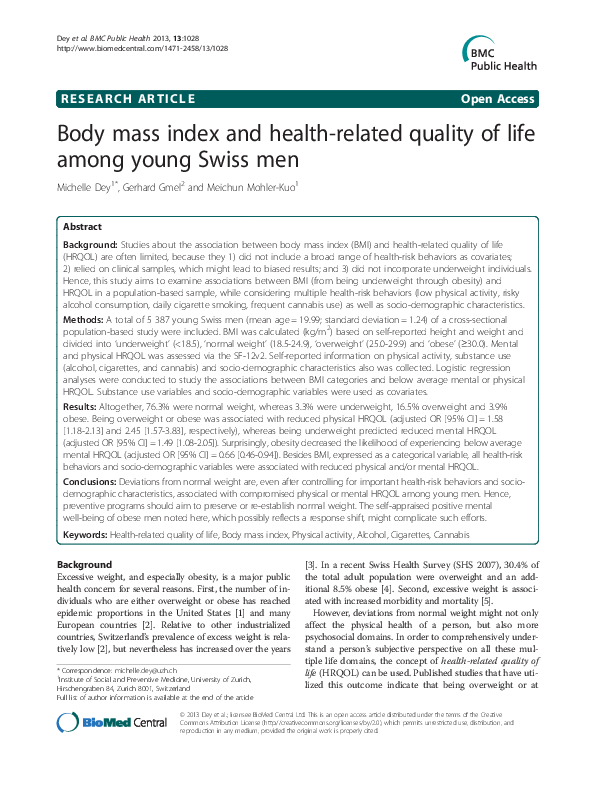 (PDF) Body mass index and health-related quality of life among young ...