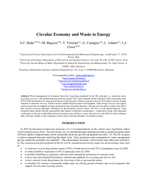 (PDF) Circular economy and waste to energy