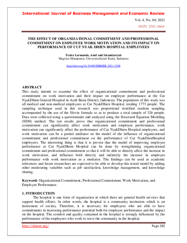 Pdf The Effect Of Organizational Commitment And Professional Commitment On Employee Work 