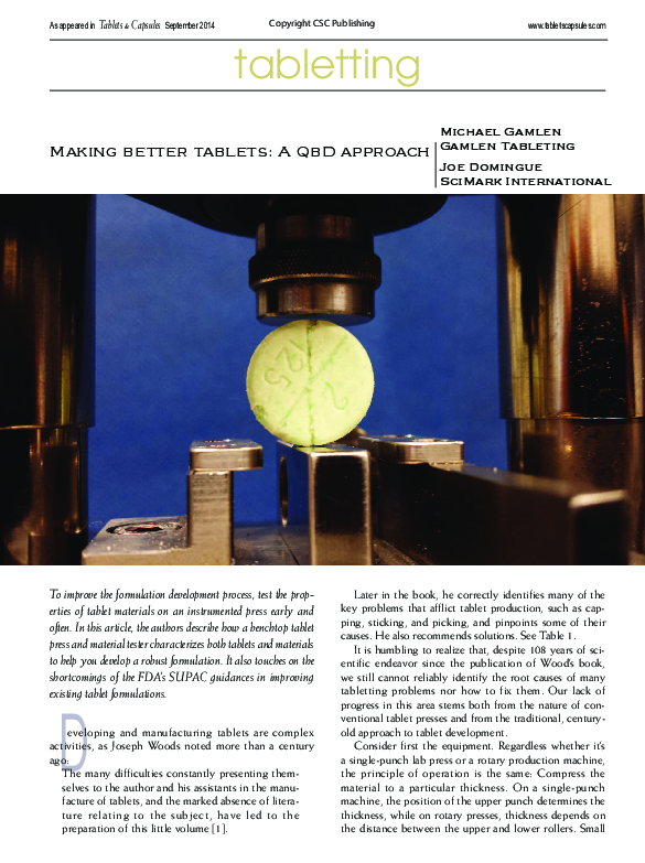 (PDF) tabletting Making better tablets : A QbD approach