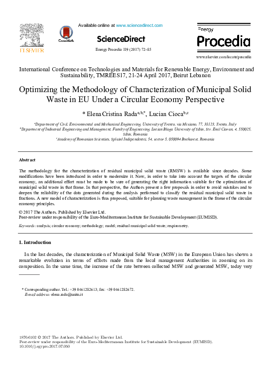 (PDF) Optimizing the Methodology of Characterization of Municipal Solid ...