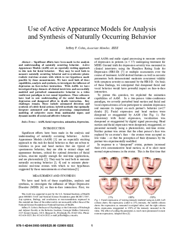 (PDF) Use of Active Appearance Models for analysis and synthesis of ...
