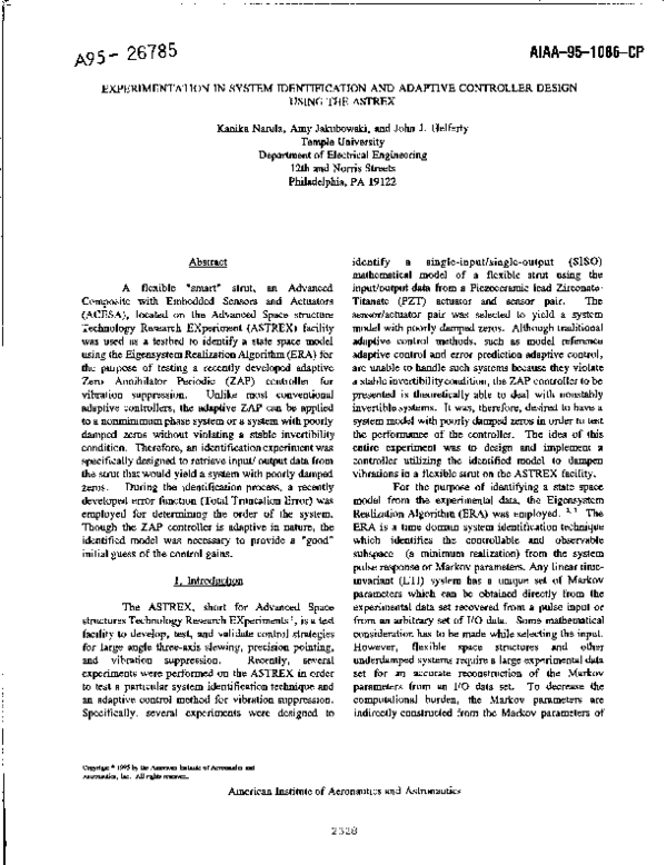 Pdf Experimentation In System Identification And Adaptive Controller Design Using The Astrex