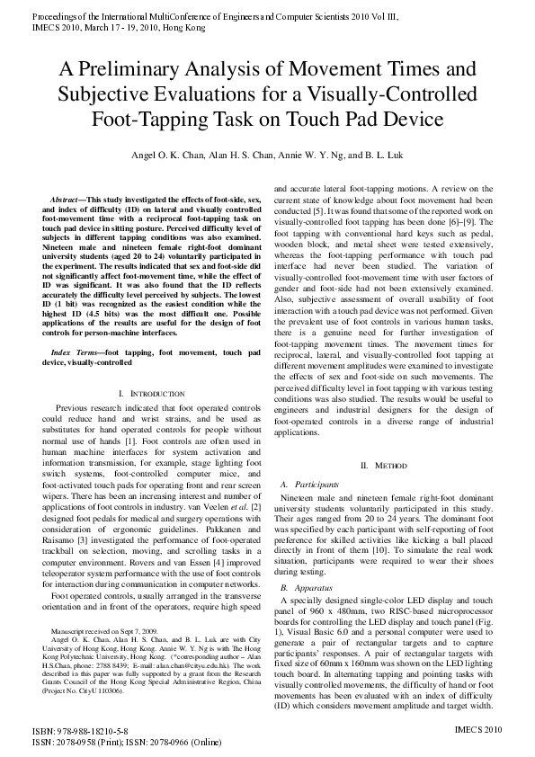 (PDF) A Preliminary Analysis of Movement Times and Subjective ...