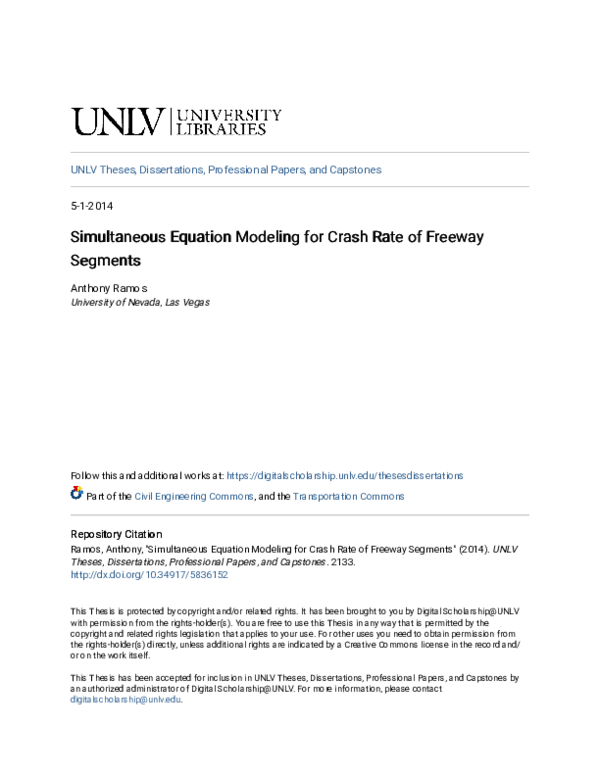 (PDF) Simultaneous Equation Modeling for Crash Rate of Freeway Segments