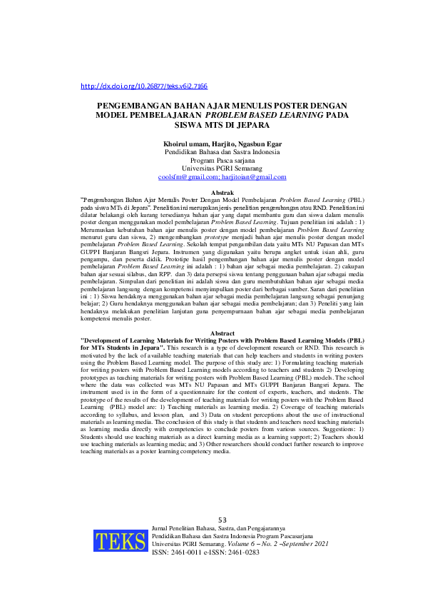 (PDF) Pengembangan Bahan Ajar Menulis Poster Dengan Model Pembelajaran Problem Based Learning ...