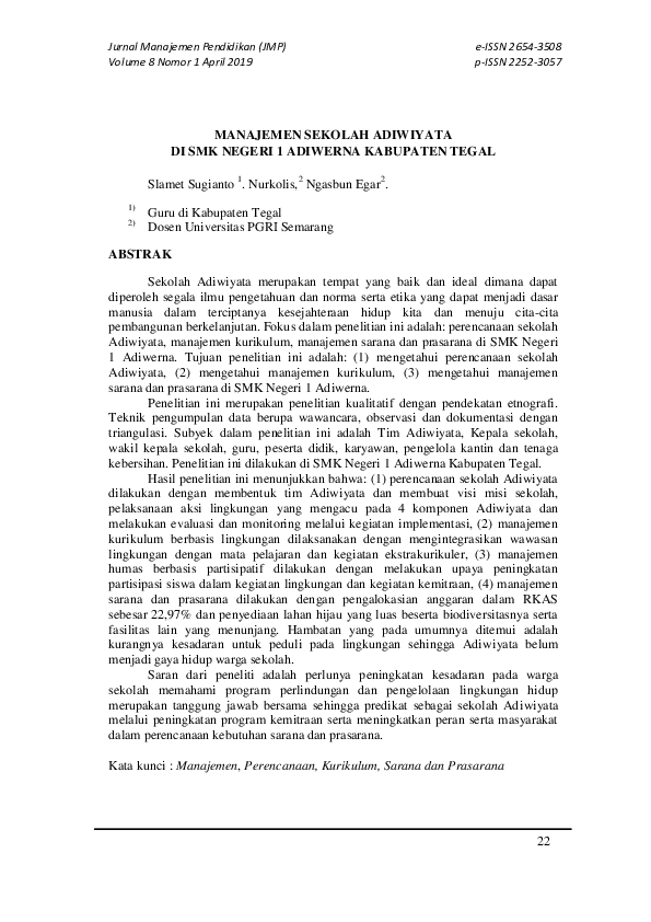 (PDF) Manajemen Sekolah Adiwiyata DI SMK Negeri 1 Adiwerna Kabupaten Tegal
