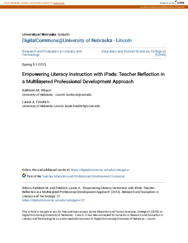 (PDF) Empowering Literacy Instruction with iPads: Teacher Reflection in ...
