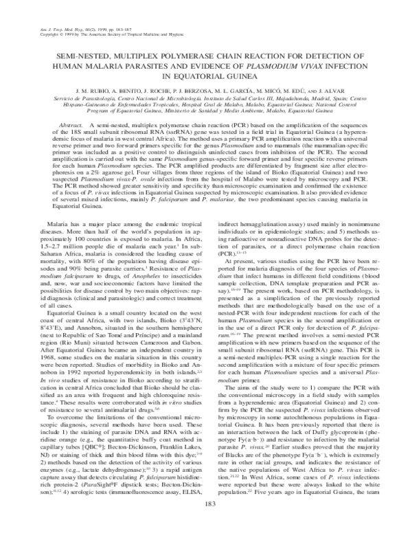 Pdf Semi Nested Multiplex Polymerase Chain Reaction For Detection Of Human Malaria Parasites
