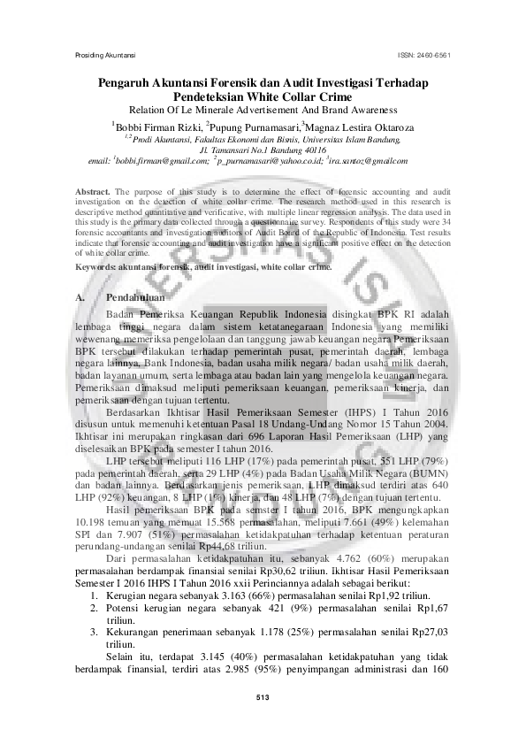 (PDF) Pengaruh Akuntansi Forensik dan Audit Investigasi Terhadap ...