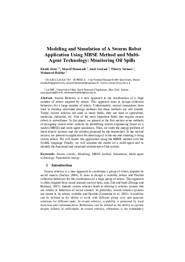 Pdf Modeling And Simulation Of A Swarm Robot Application Using Mbse Method And Multi Agent