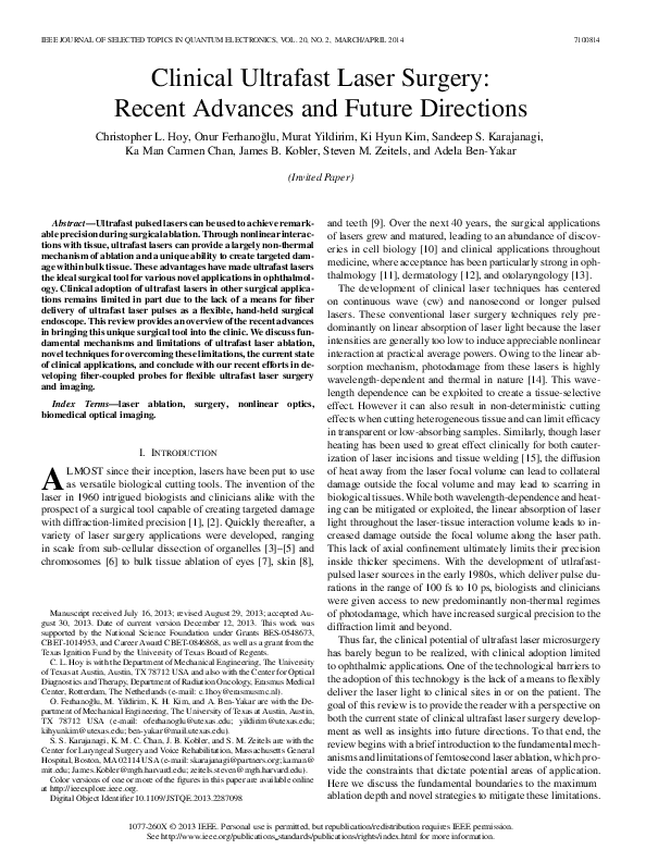 (PDF) Clinical Ultrafast Laser Surgery: Recent Advances and Future Directions
