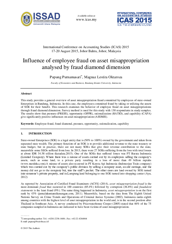 (PDF) Influence of employee fraud on asset misappropriation analysed by ...