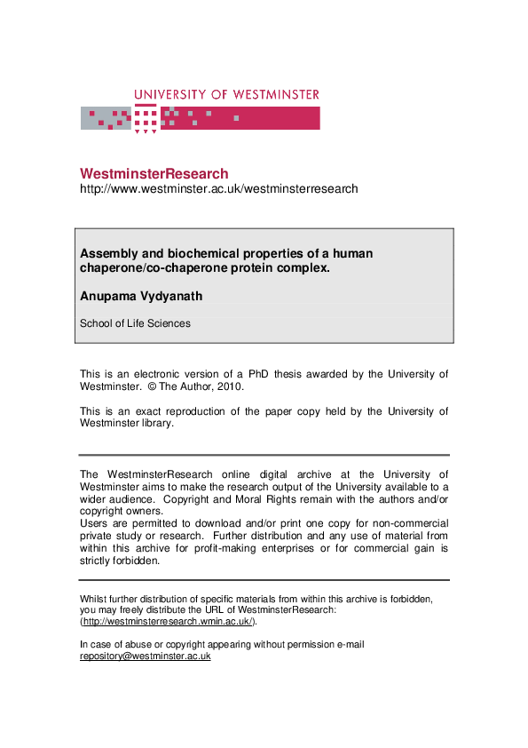 (PDF) Assembly and biochemical properties of a human chaperone/co ...