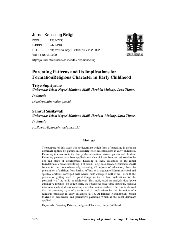 (PDF) Parenting Patterns and Its Implications for Formation Religious ...
