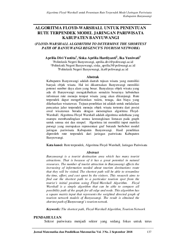 (PDF) Algoritma Floyd-Warshall untuk Penentuan Rute Terpendek Model ...